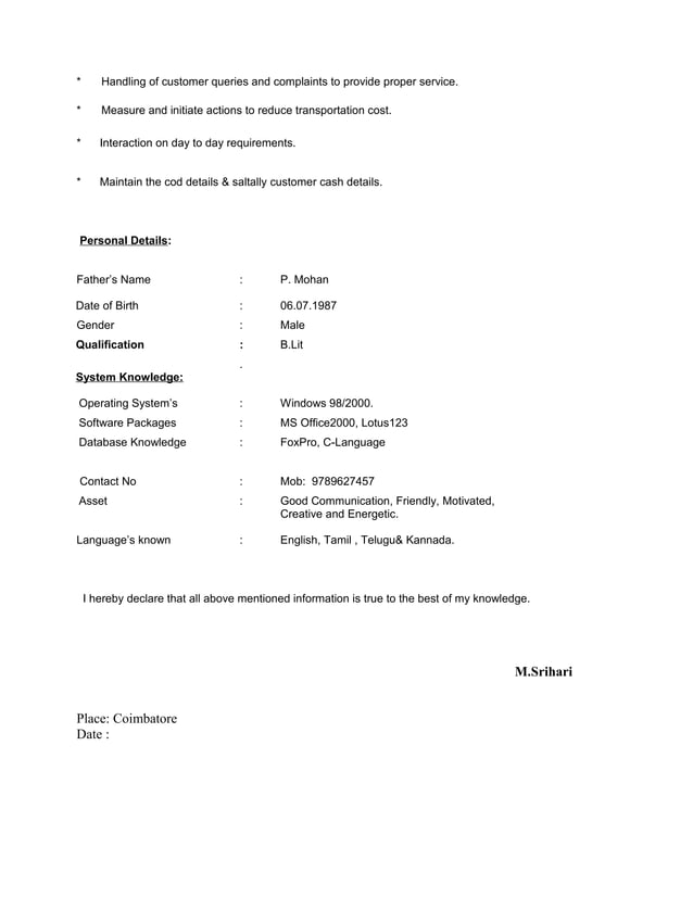 srihari resume23-11-2015 | DOC