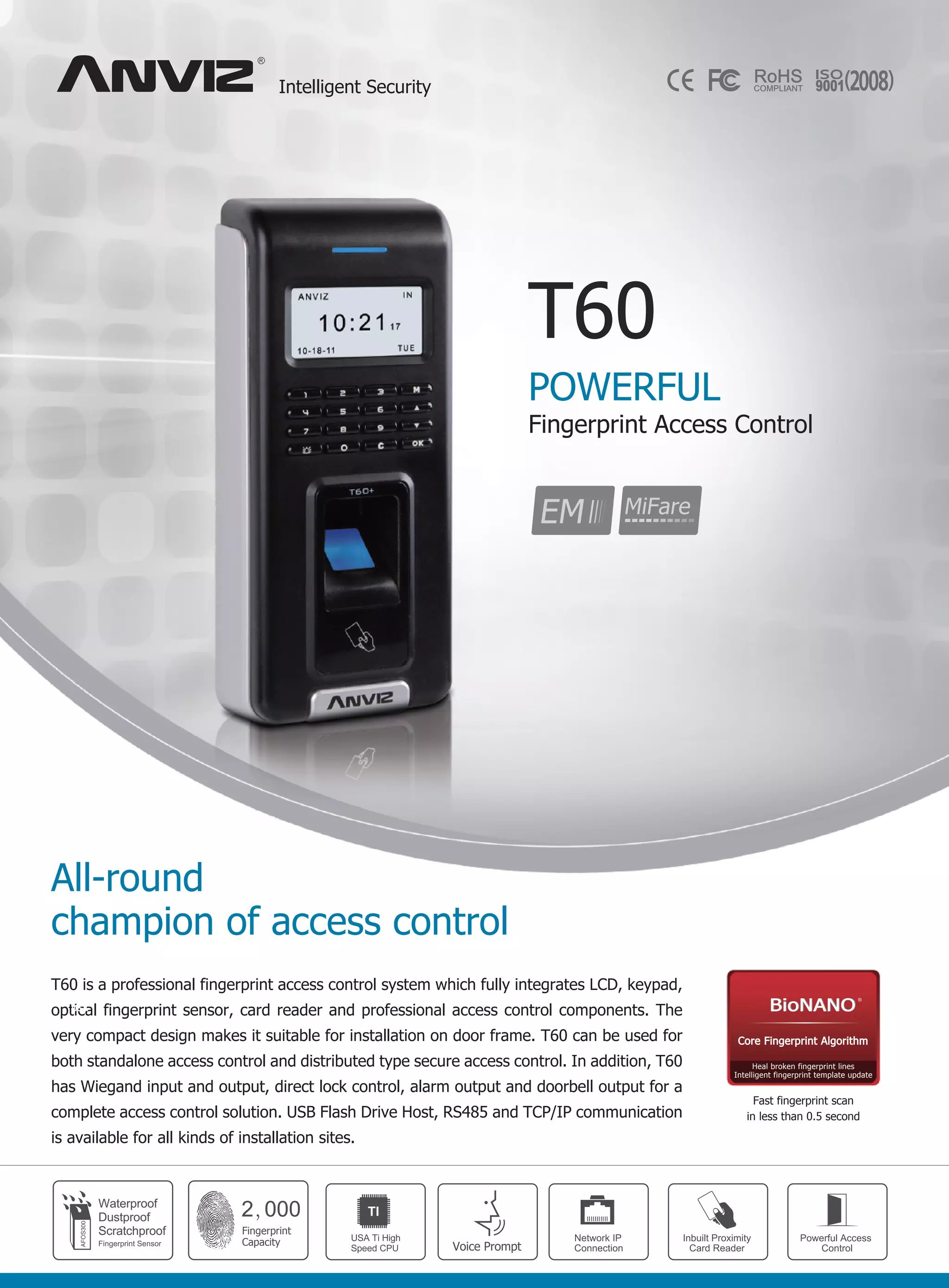 Controlador de Acceso - Anviz T60 | PDF | Computer Peripherals | Computing