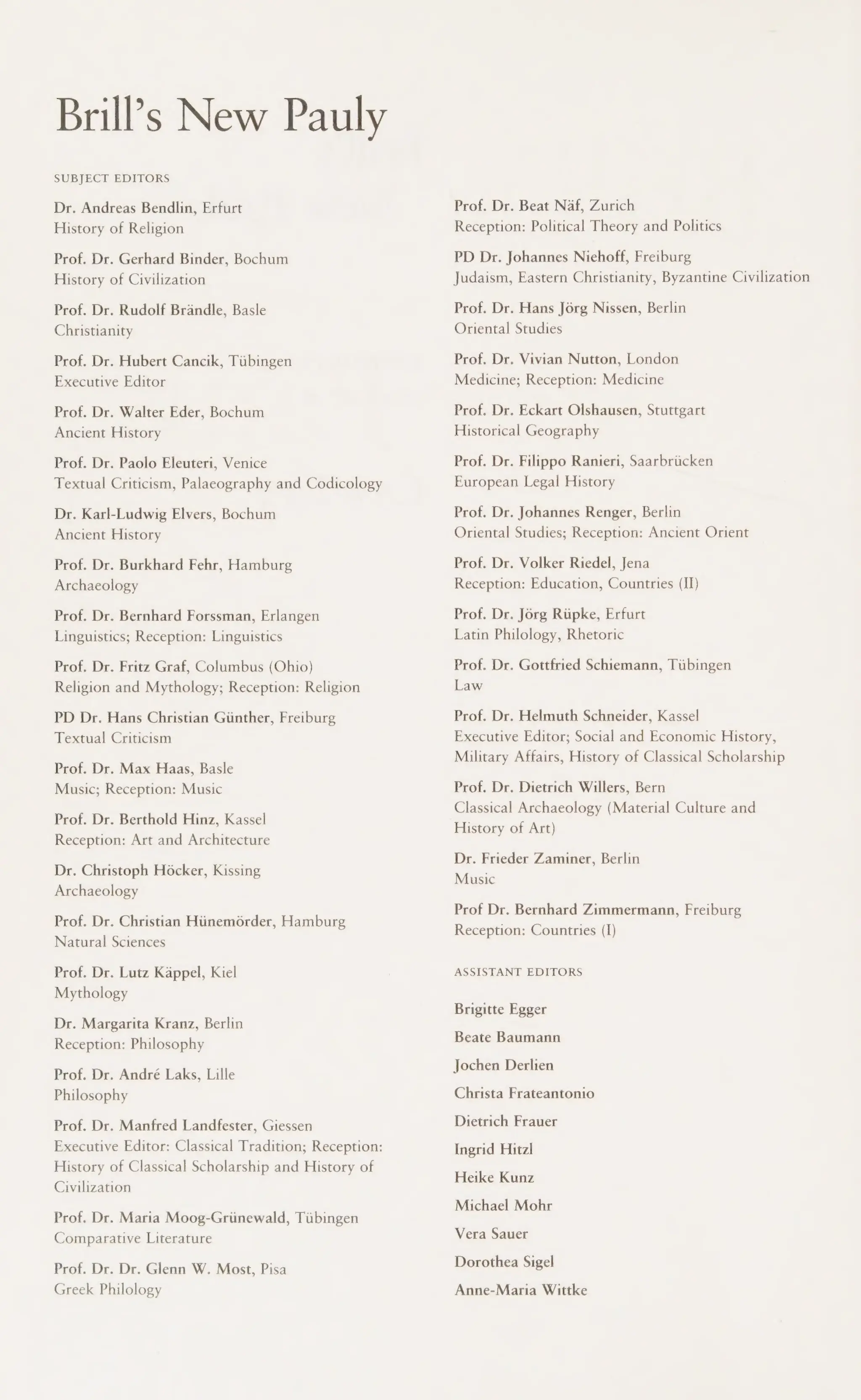 Brills New Pauly Encyclopaedia Of The Ancient World Cyrepy Hubert ...