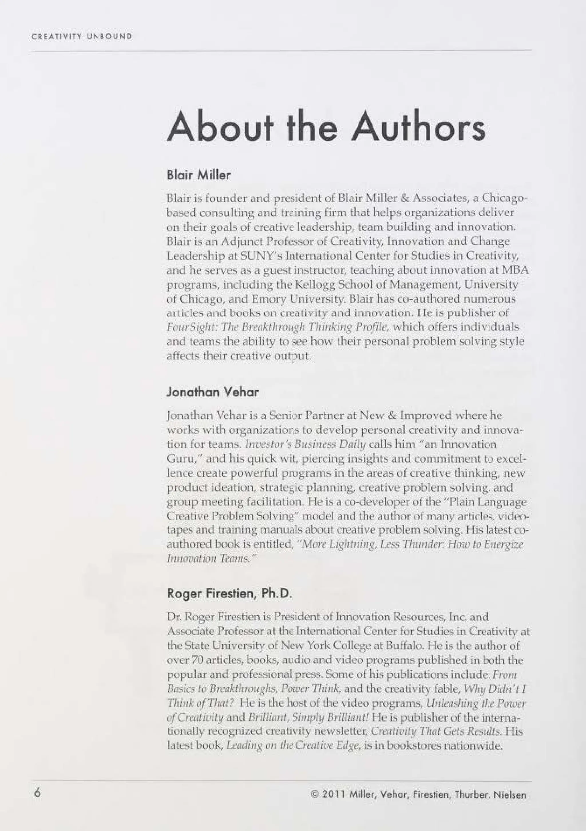 Creativity Unbound 5th Edition Blair Miller Jonathan Vehar Roger ...