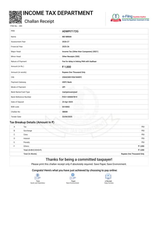 25042300195674HDFC_ChallanReceipt ALL WORKSHEET | PDF