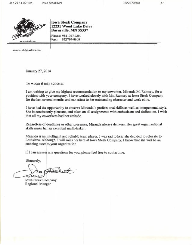 Miranda Letter of Recommendation | PDF