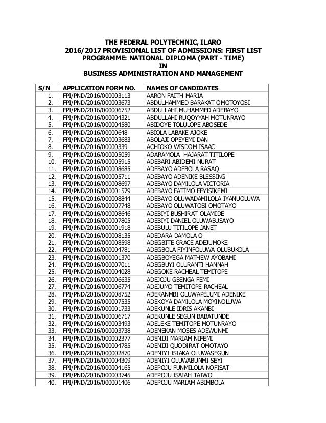 fed poly ilaro admission part time 2016 2017 www.alluniversitynews.com