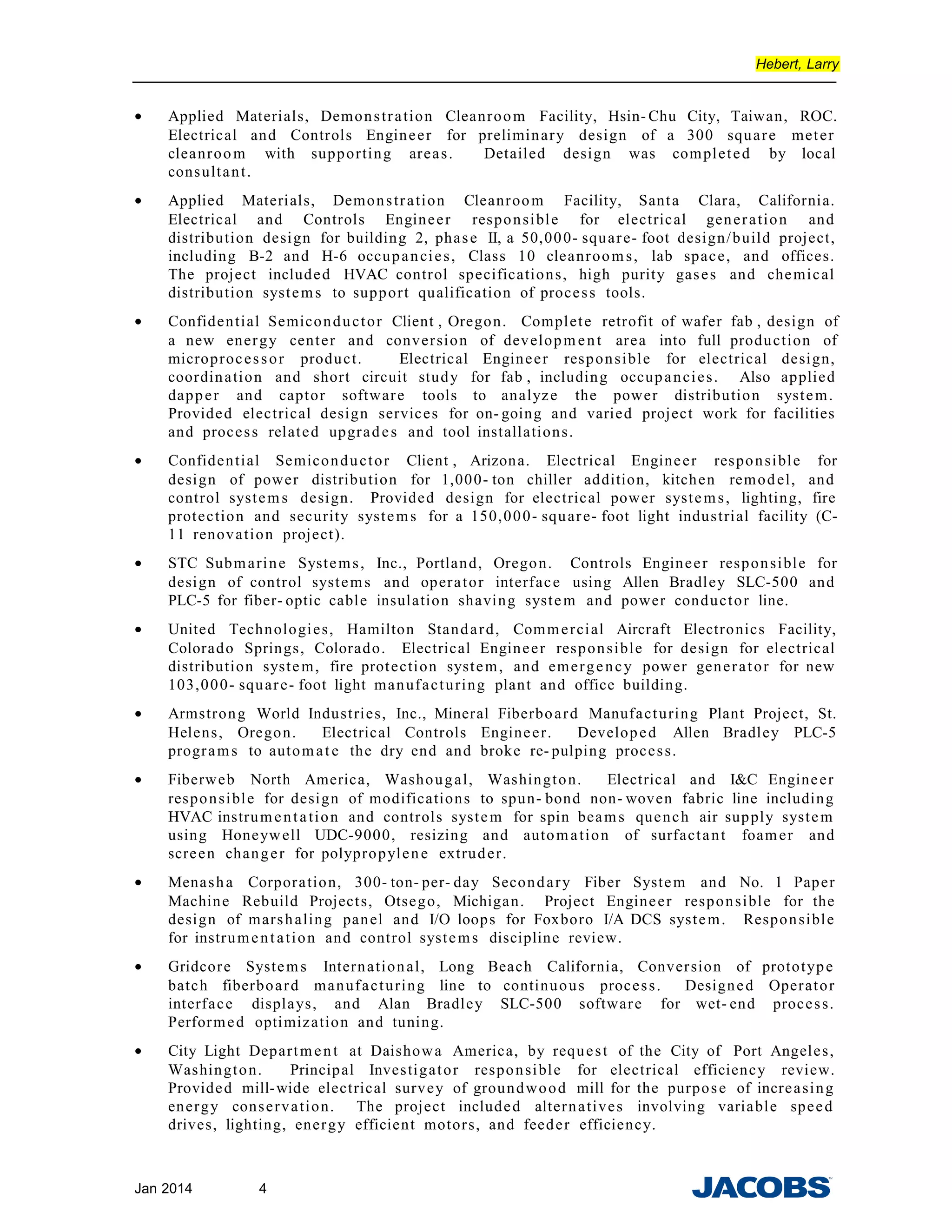 Larry Hebert Resume | DOC | Civil Engineering Industry | Industries