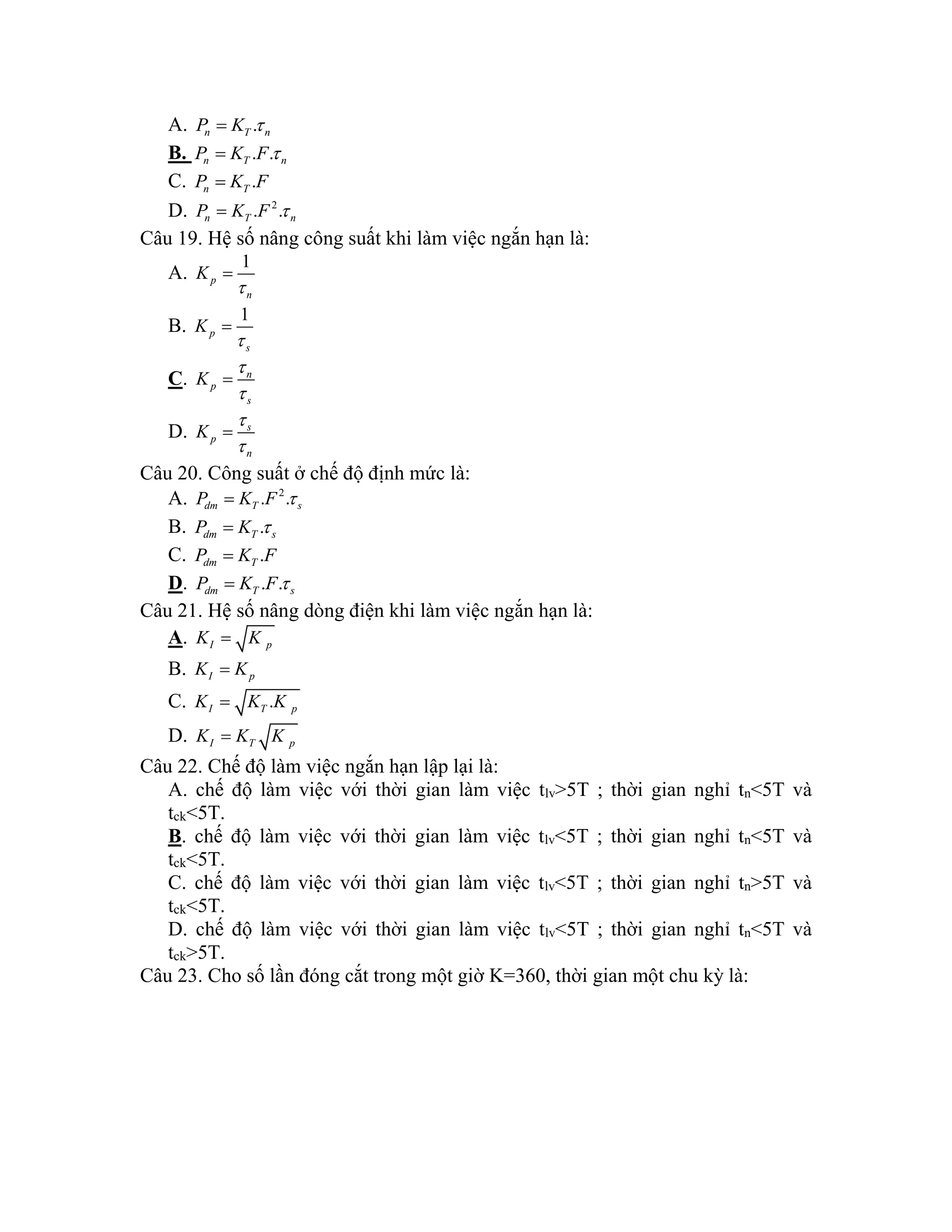 250 câu trắc nghiệm khách quan môn Khí cụ điện | DOC