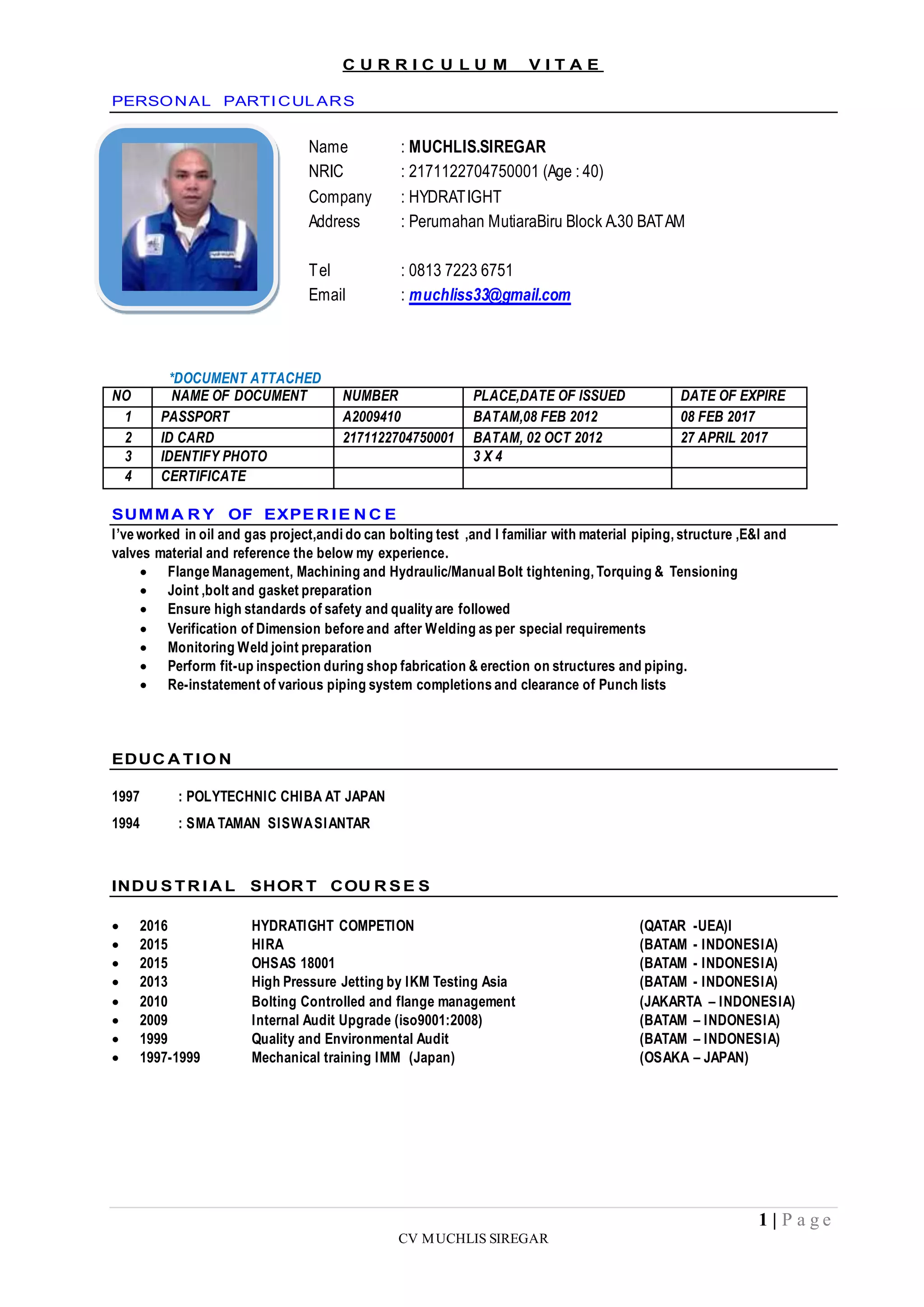 CV Muchlis Siregar BOLTING 2016 | DOCX