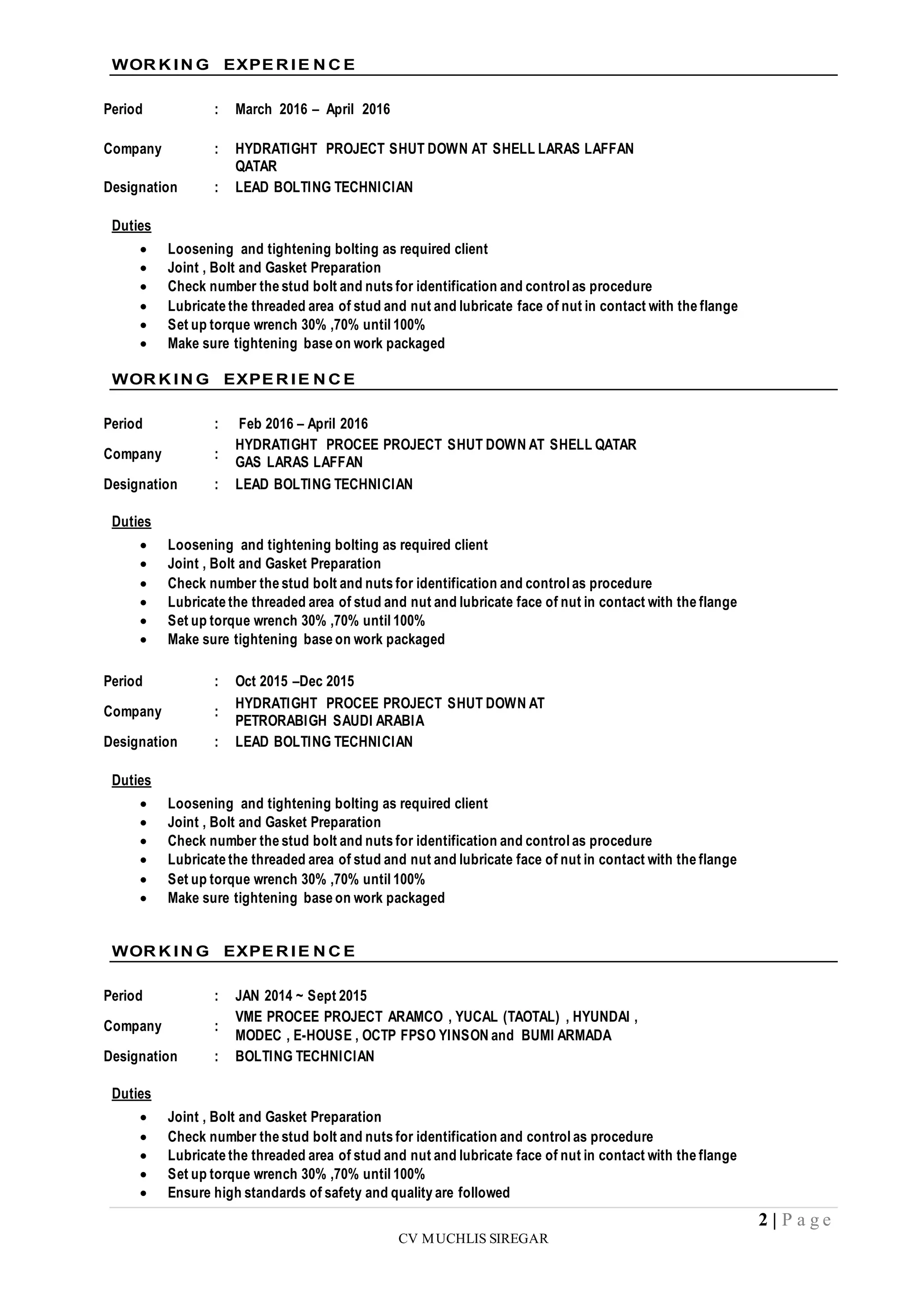 CV Muchlis Siregar BOLTING 2016 | DOCX