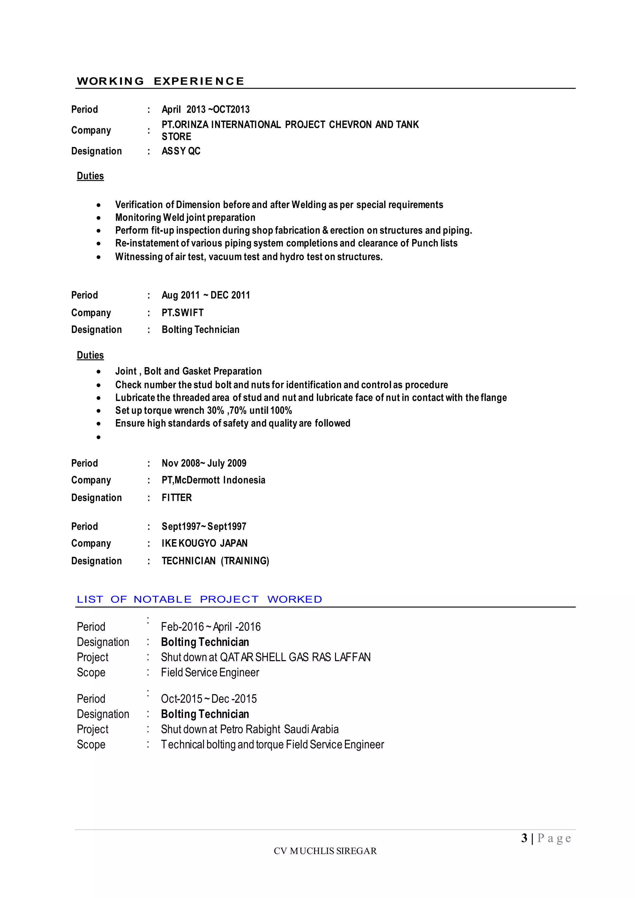 CV Muchlis Siregar BOLTING 2016 | DOCX