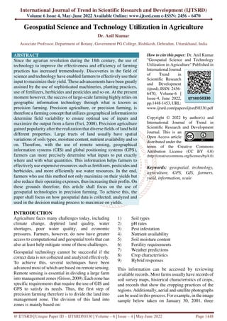Geospatial Science and Technology Utilization in Agriculture | PDF