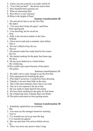 250 sentence transformation exercises for grade 12 | PDF