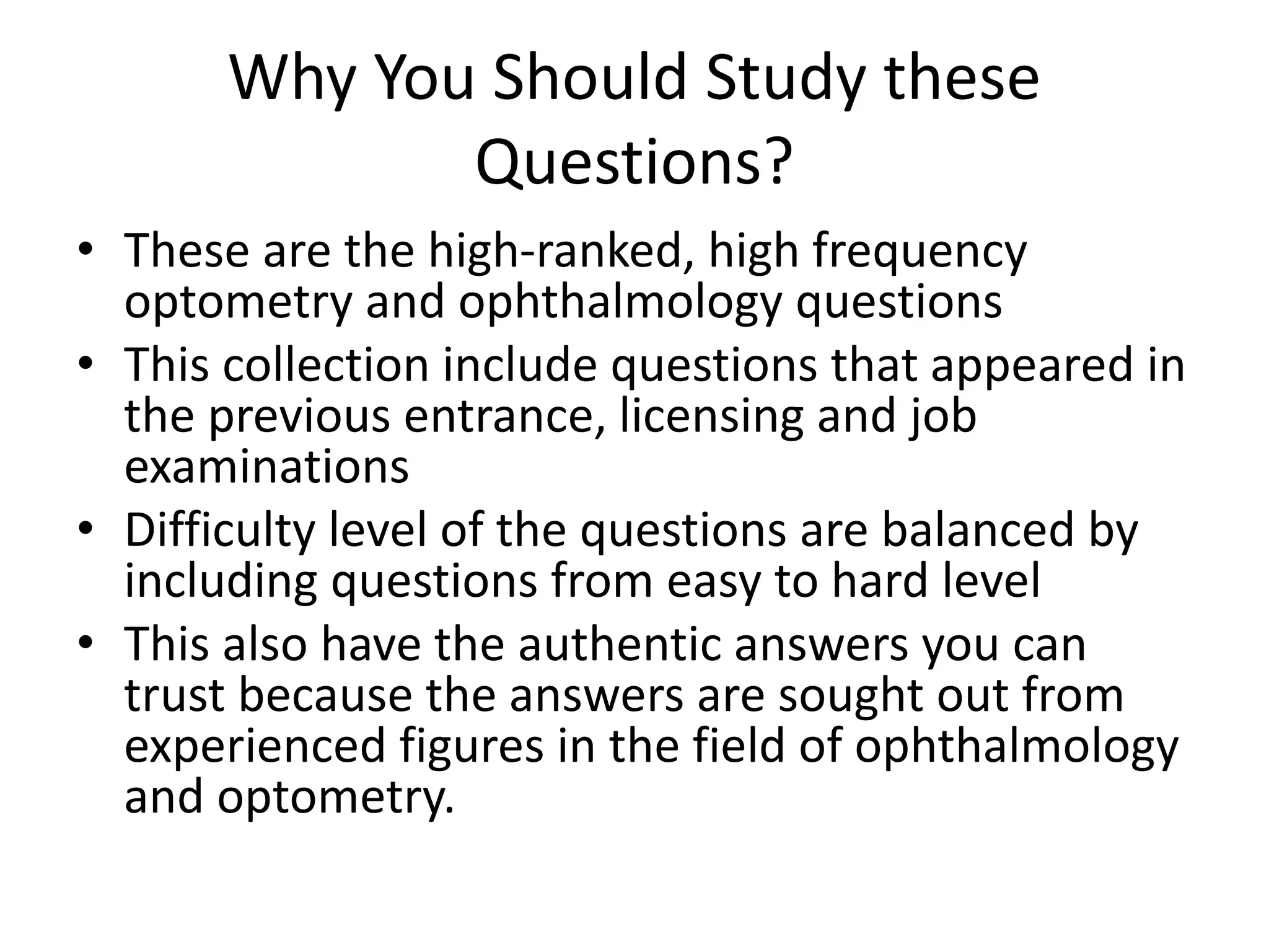 250+ High Frequency MCQs in Optometry and Ophthalmology | PPTX