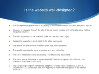 Comparing Web Sites | PPTX | Web Development | Internet