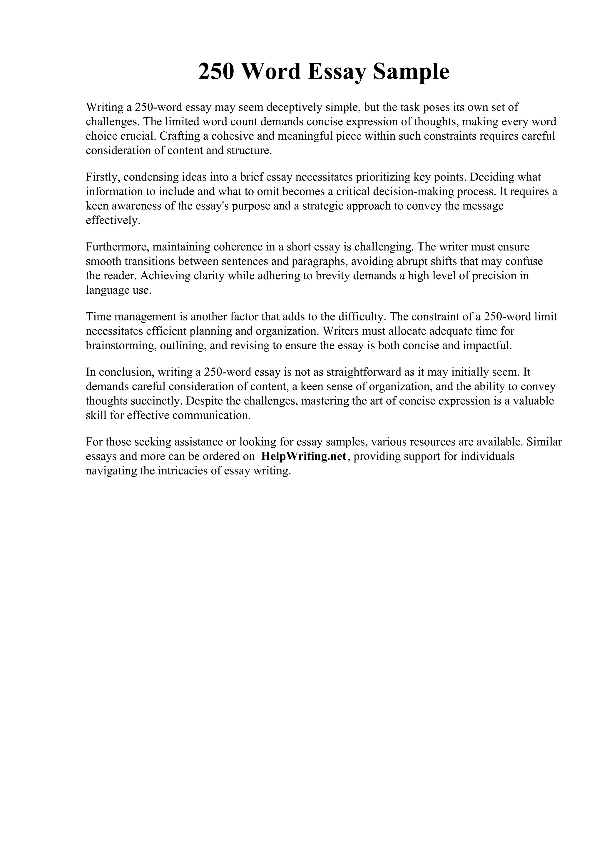 250 Word Essay Sample pdf