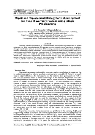 Repair and Replacement Strategy for Optimizing Cost and Time of Warranty Process using Integer ...