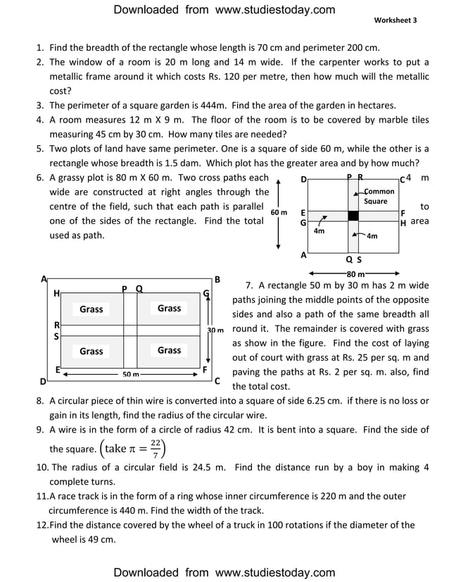 251182281 Cbse Class 7 Maths Worksheet Perimeter And Area 1 Pdf