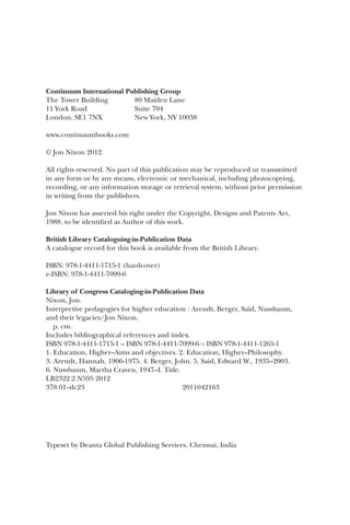 Interpretive Pedagogies For Higher Education Arendt Berger Said ...
