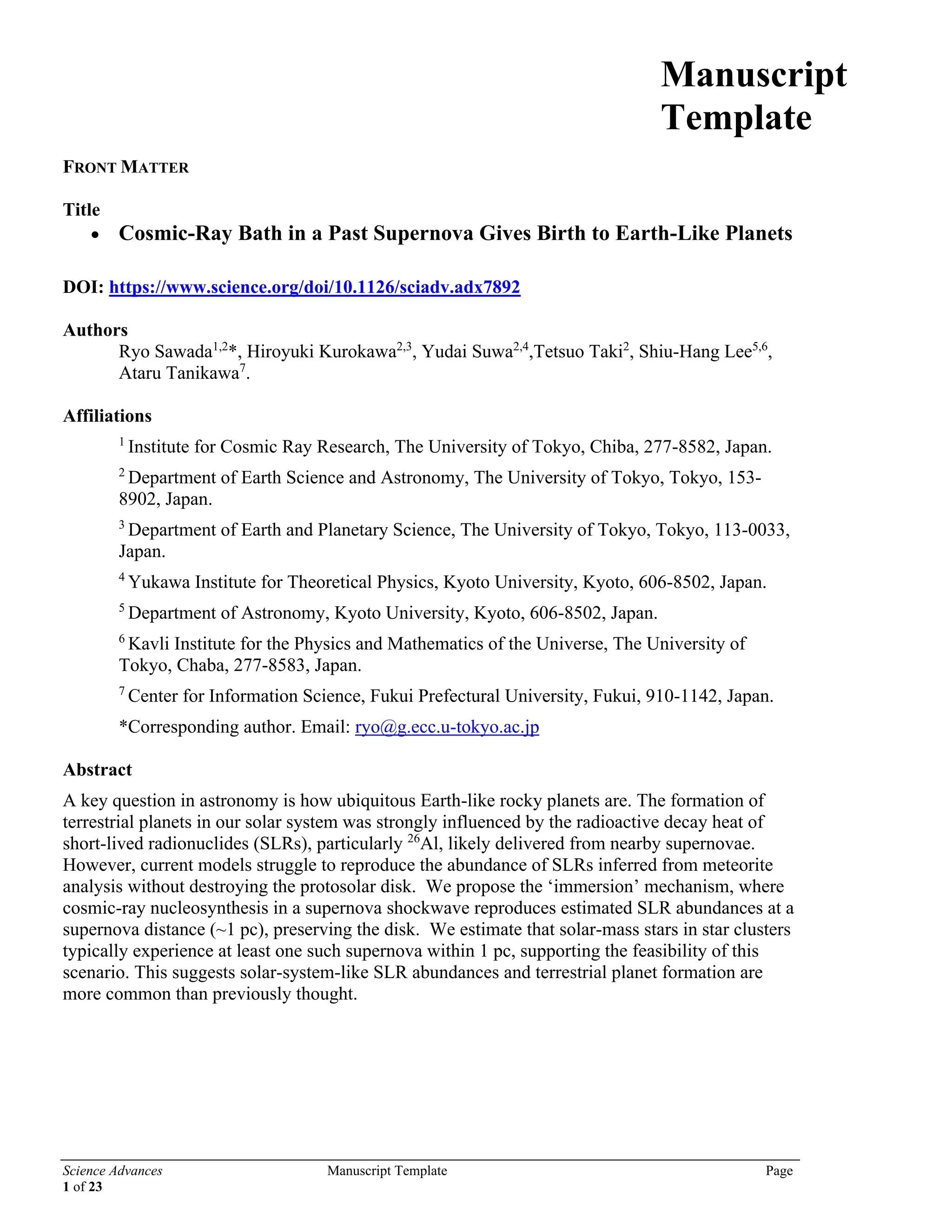 Cosmic-Ray Bath in a Past Supernova Gives Birth to Earth-Like Planets | PDF