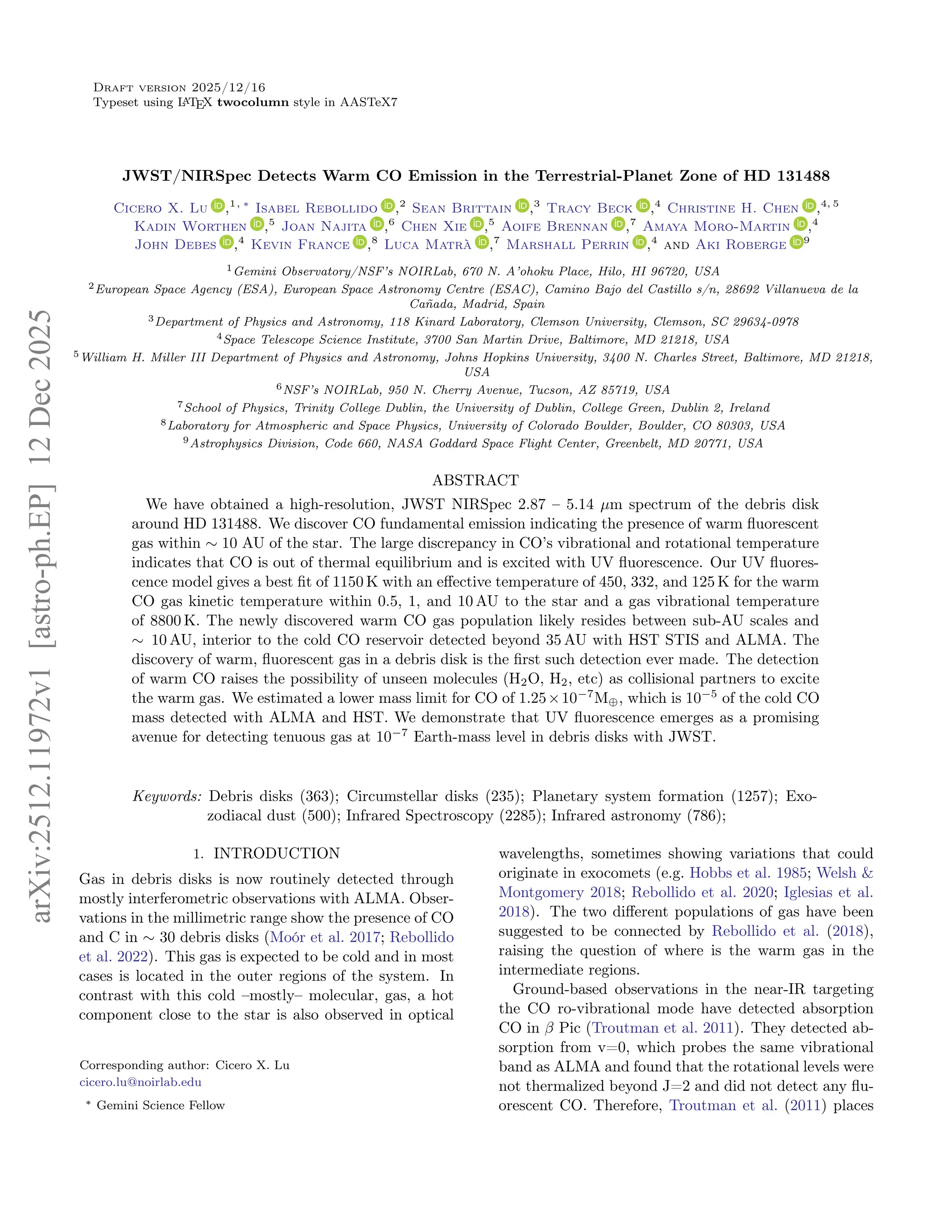 JWST/NIRSpec Detects Warm CO Emission in the Terrestrial-Planet Zone of ...