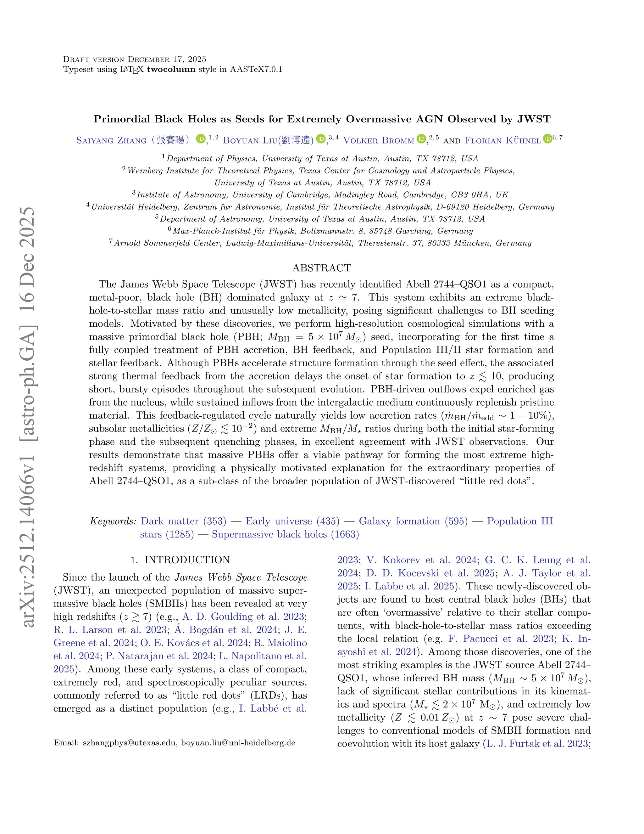 Primordial Black Holes as Seeds for Extremely Overmassive AGN Observed ...