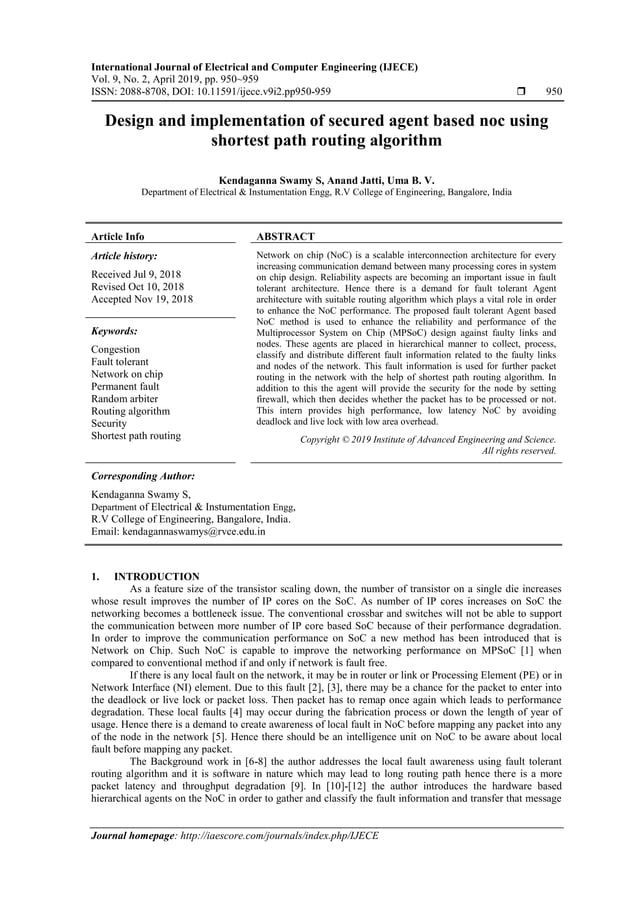 Design and implementation of secured agent based NoC using shortest ...