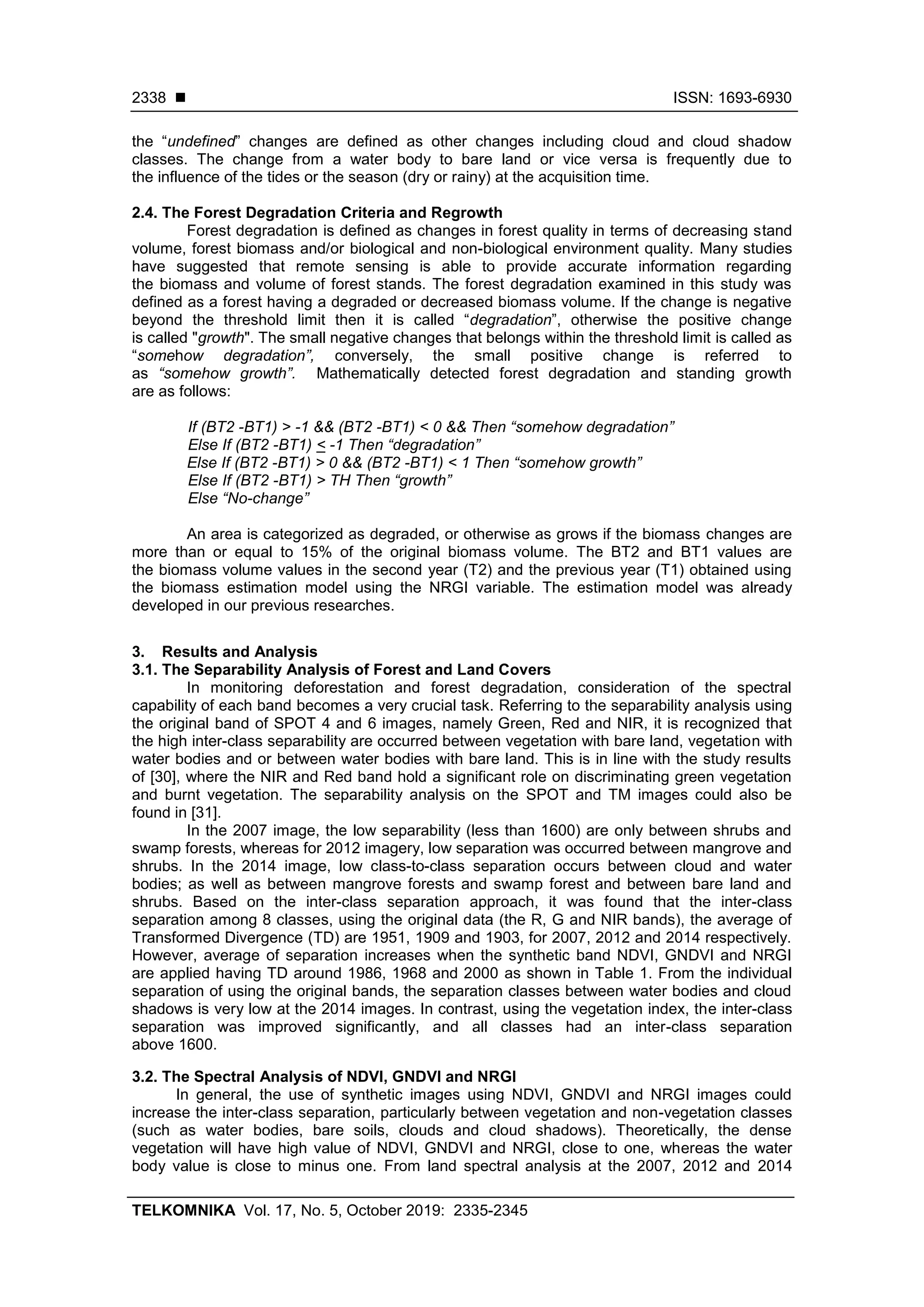 Algorithm For Detecting Deforestation And Forest Degradation Using