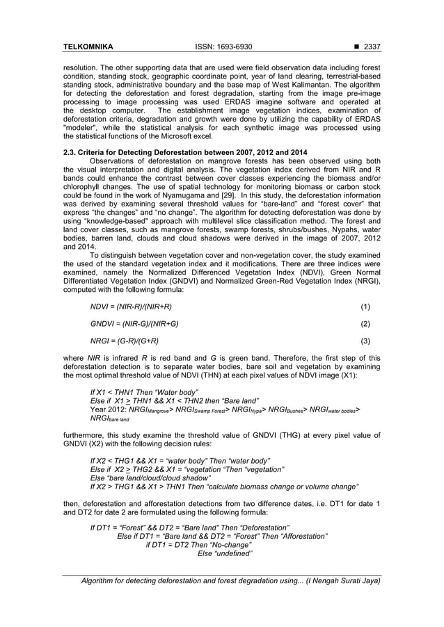 Algorithm For Detecting Deforestation And Forest Degradation Using
