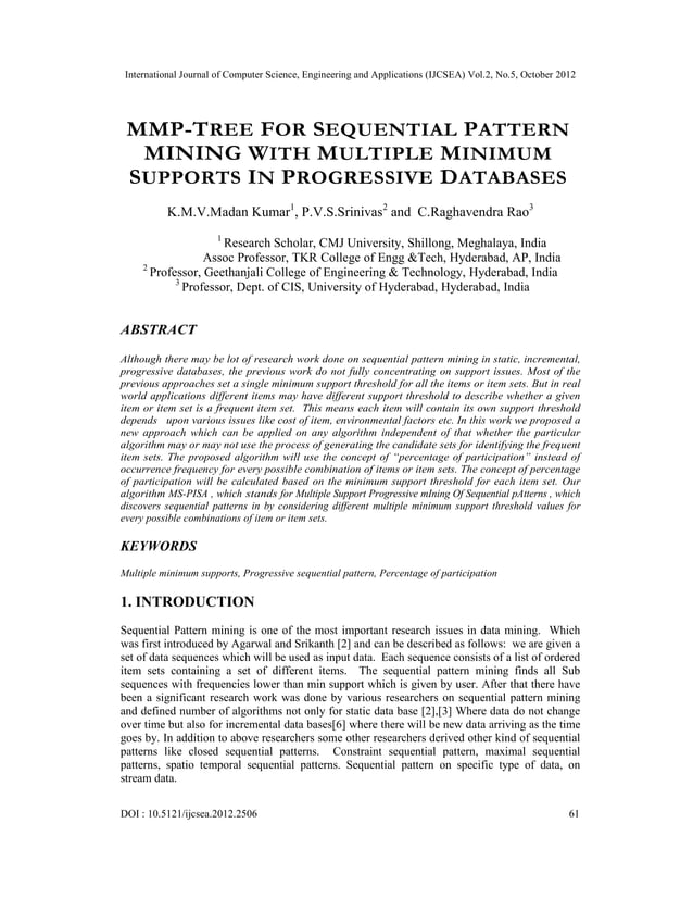 Mmp Tree For Sequential Pattern Mining With Multiple Minimum Supports In Progressive Databases Pdf 