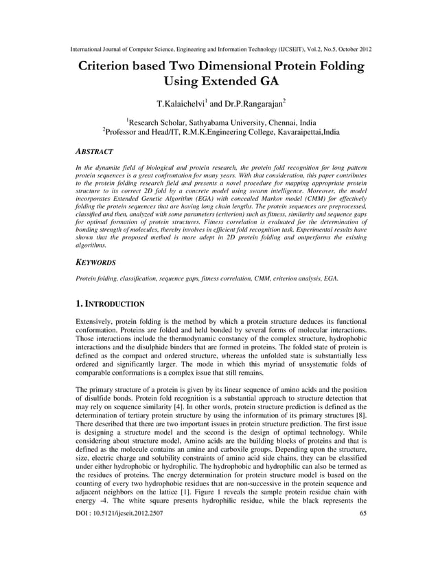 Criterion based Two Dimensional Protein Folding Using Extended GA | PDF
