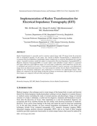 Implementation of Radon Transformation for Electrical Impedance Tomography (EIT) | PDF
