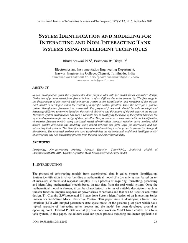 SYSTEM IDENTIFICATION AND MODELING FOR INTERACTING AND NON-INTERACTING TANK SYSTEMS USING ...