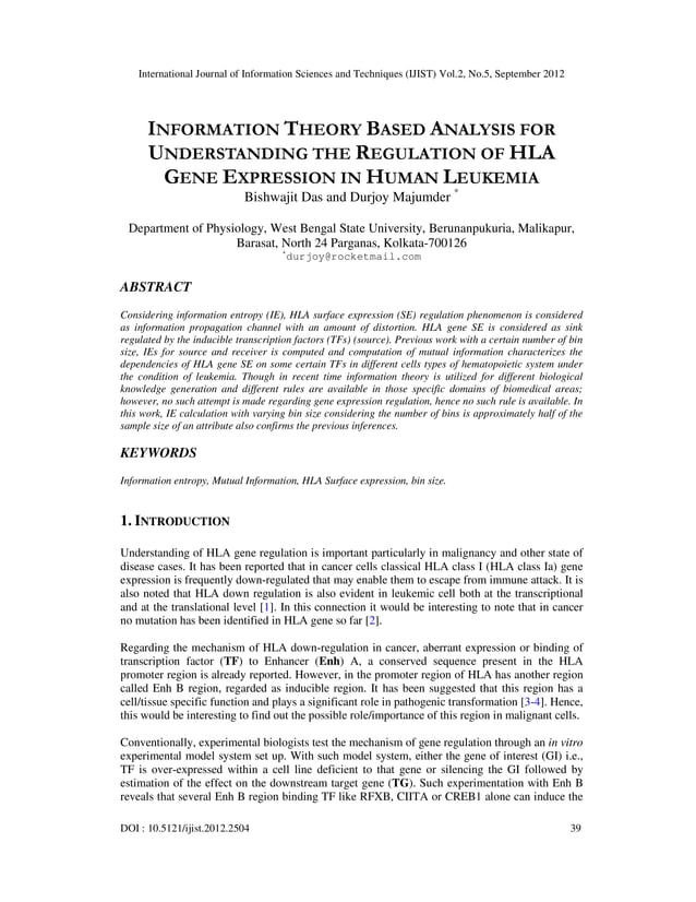 Information Theory Based Analysis For Understanding The Regulation Of