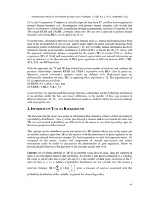 INFORMATION THEORY BASED ANALYSIS FOR UNDERSTANDING THE REGULATION OF HLA GENE EXPRESSION IN ...