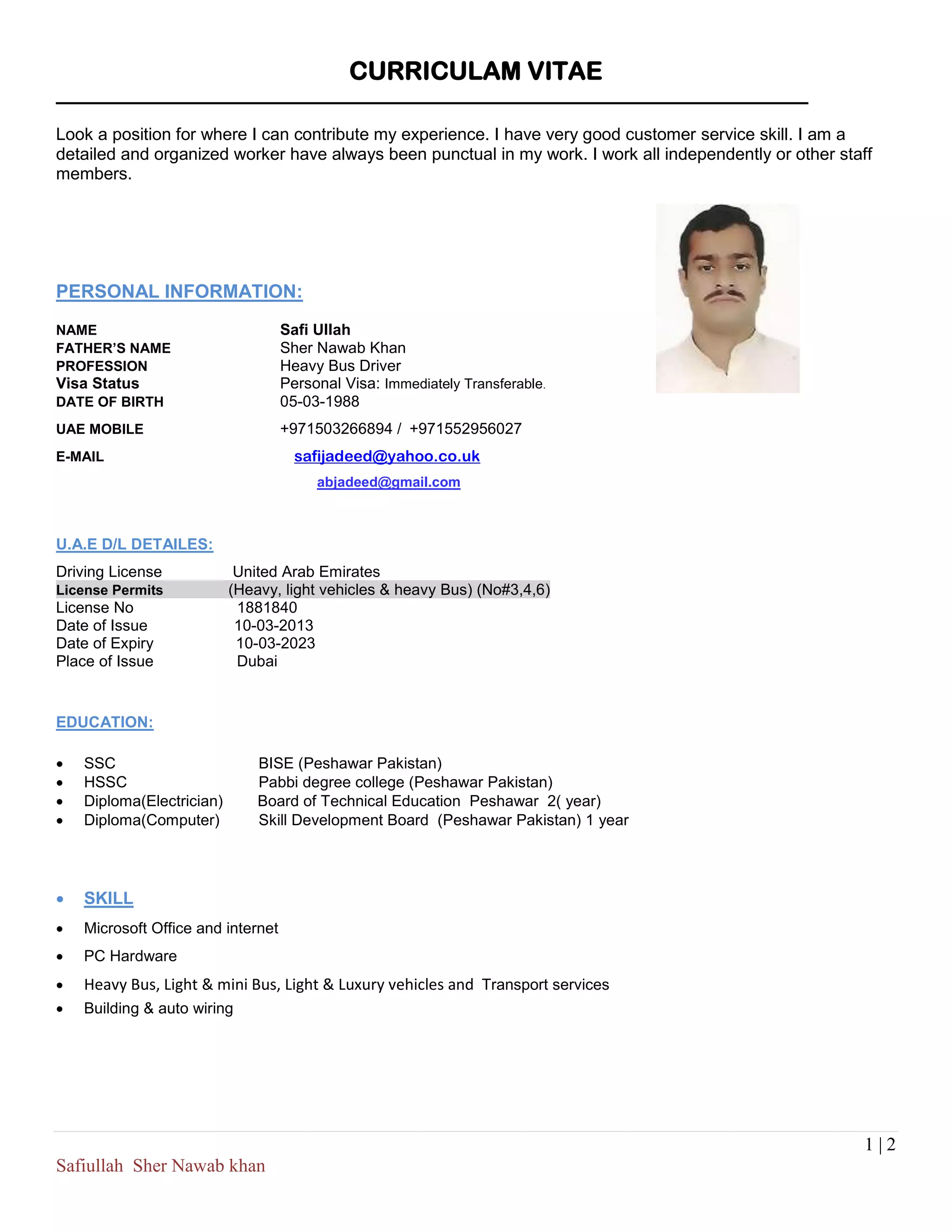 New Safiullah cv - UP 01 | PDF