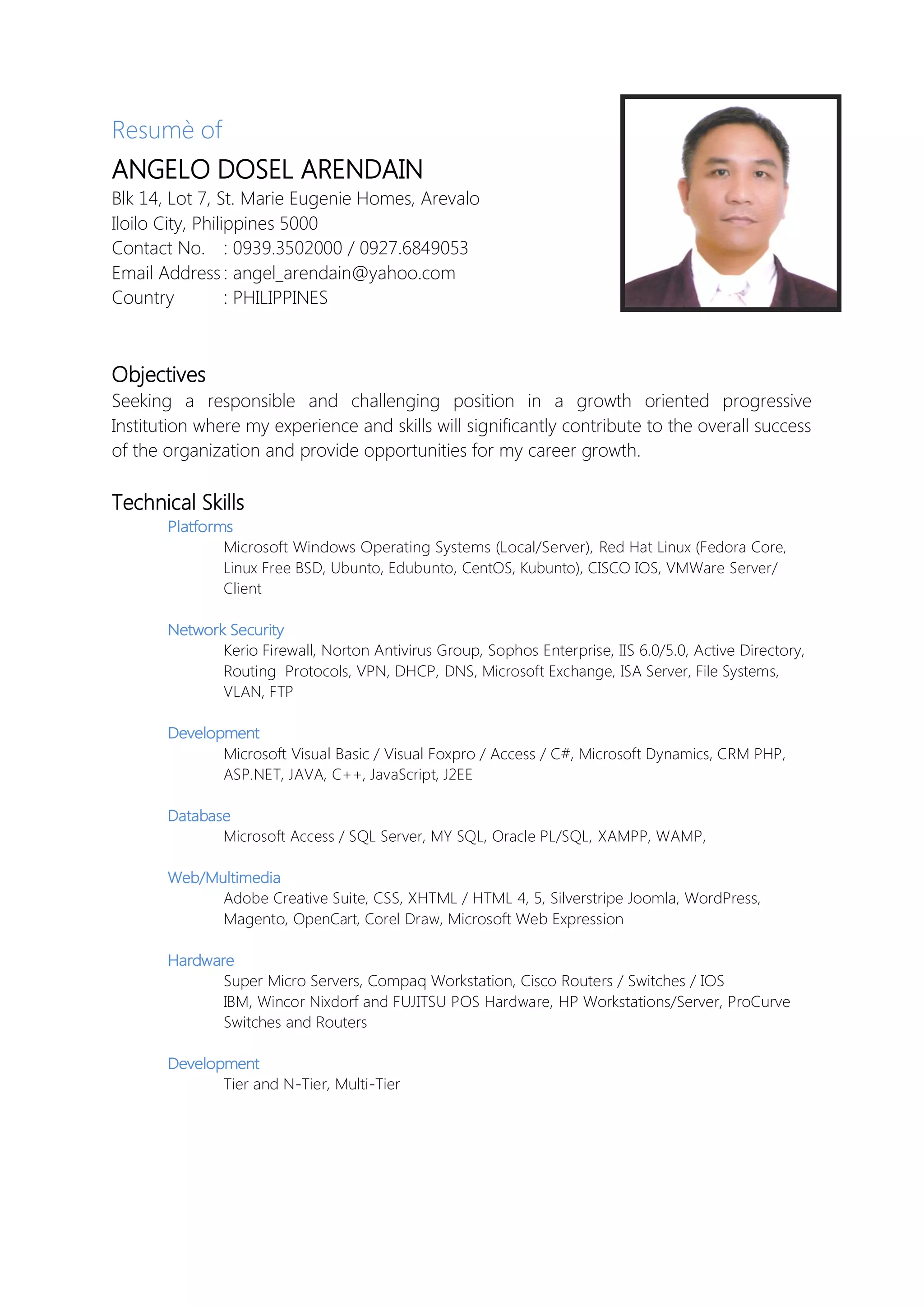 Resume of Angelo Dosel Arendain | PDF