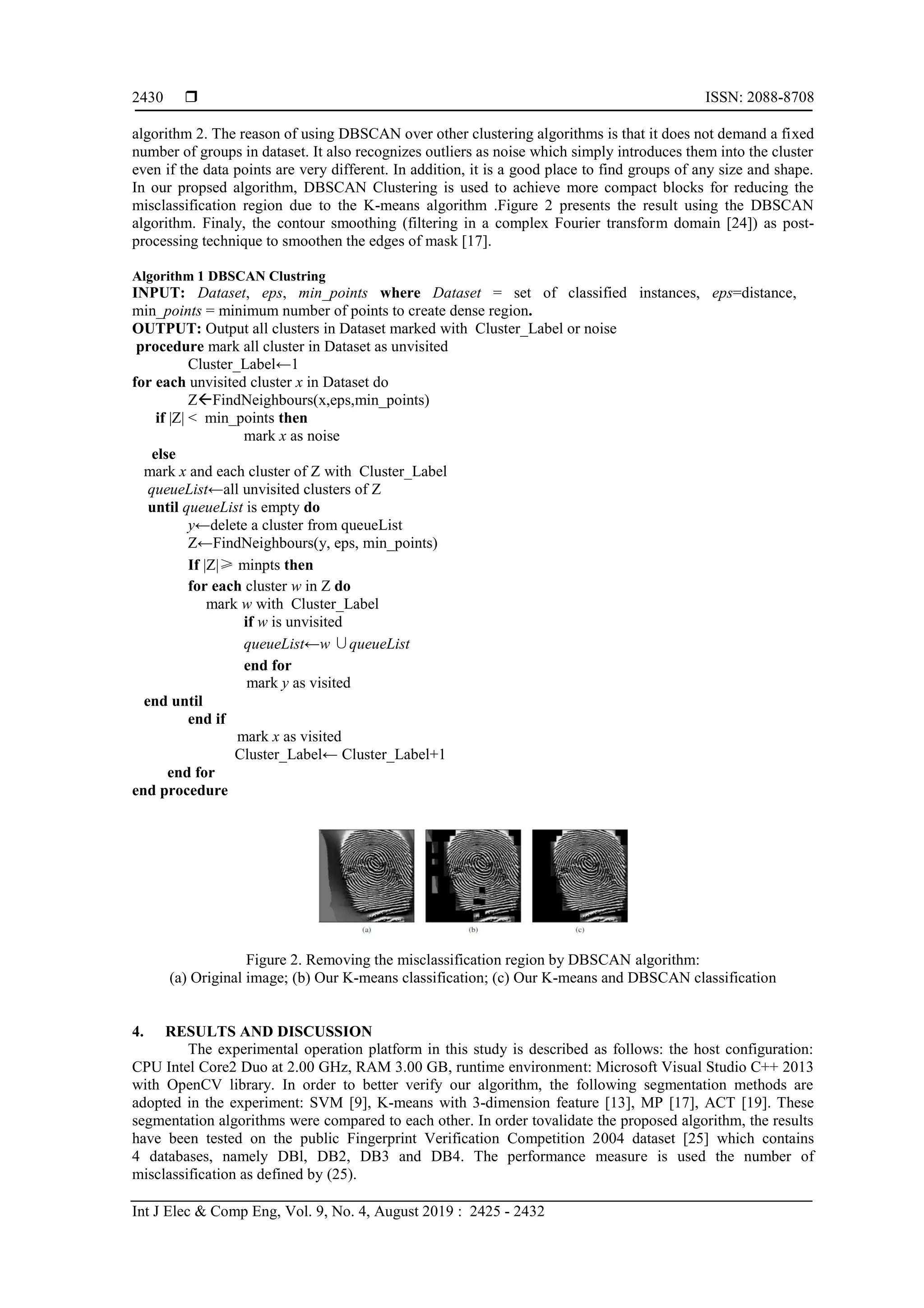 Improving Of Fingerprint Segmentation Images Based On K Means And Dbscan Clustering Pdf