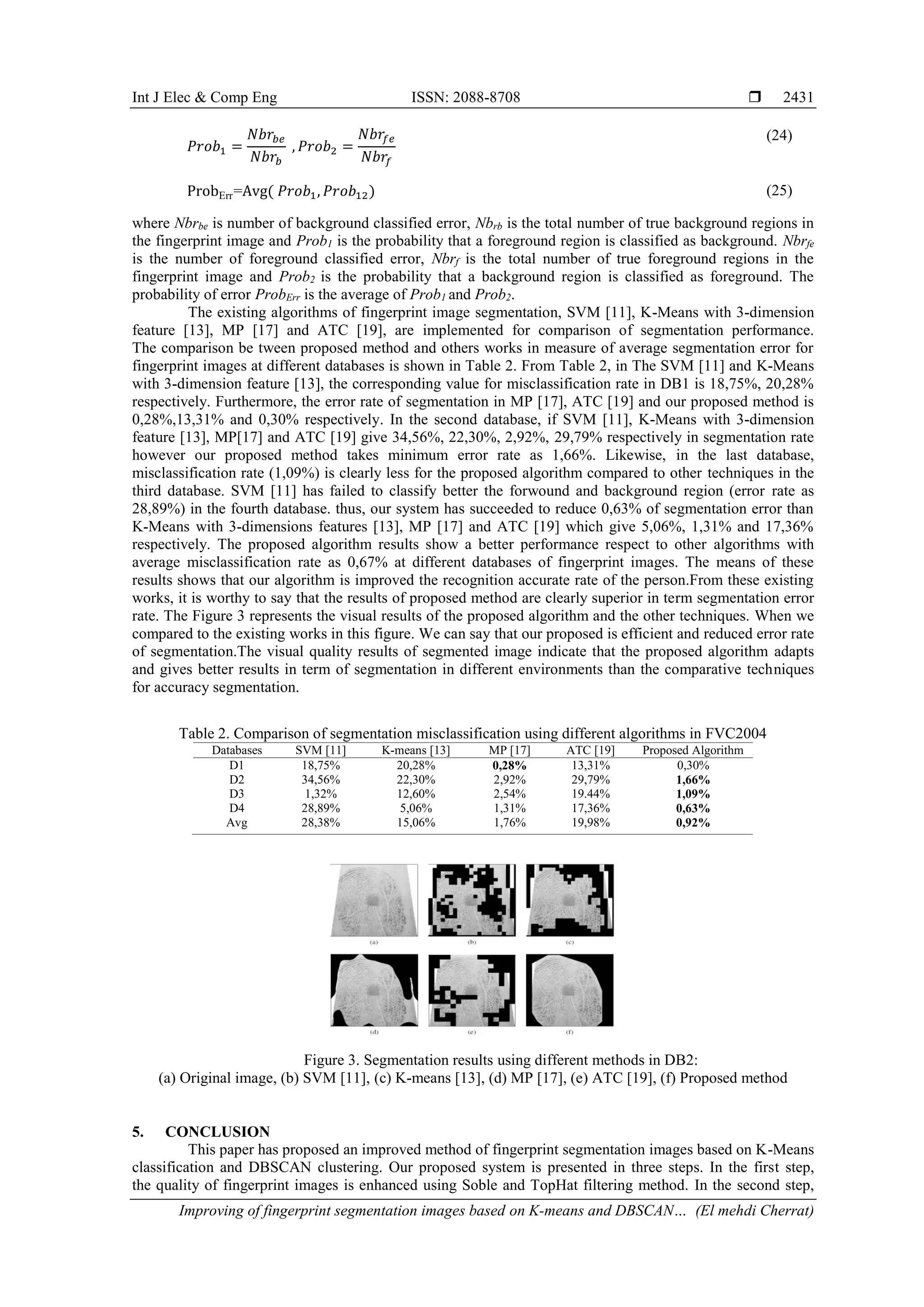 Improving of Fingerprint Segmentation Images Based on K-MEANS and DBSCAN Clustering | PDF ...