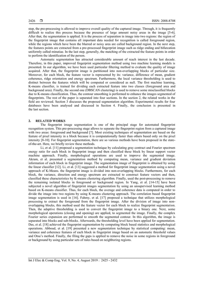 Improving Of Fingerprint Segmentation Images Based On K Means And Dbscan Clustering Pdf