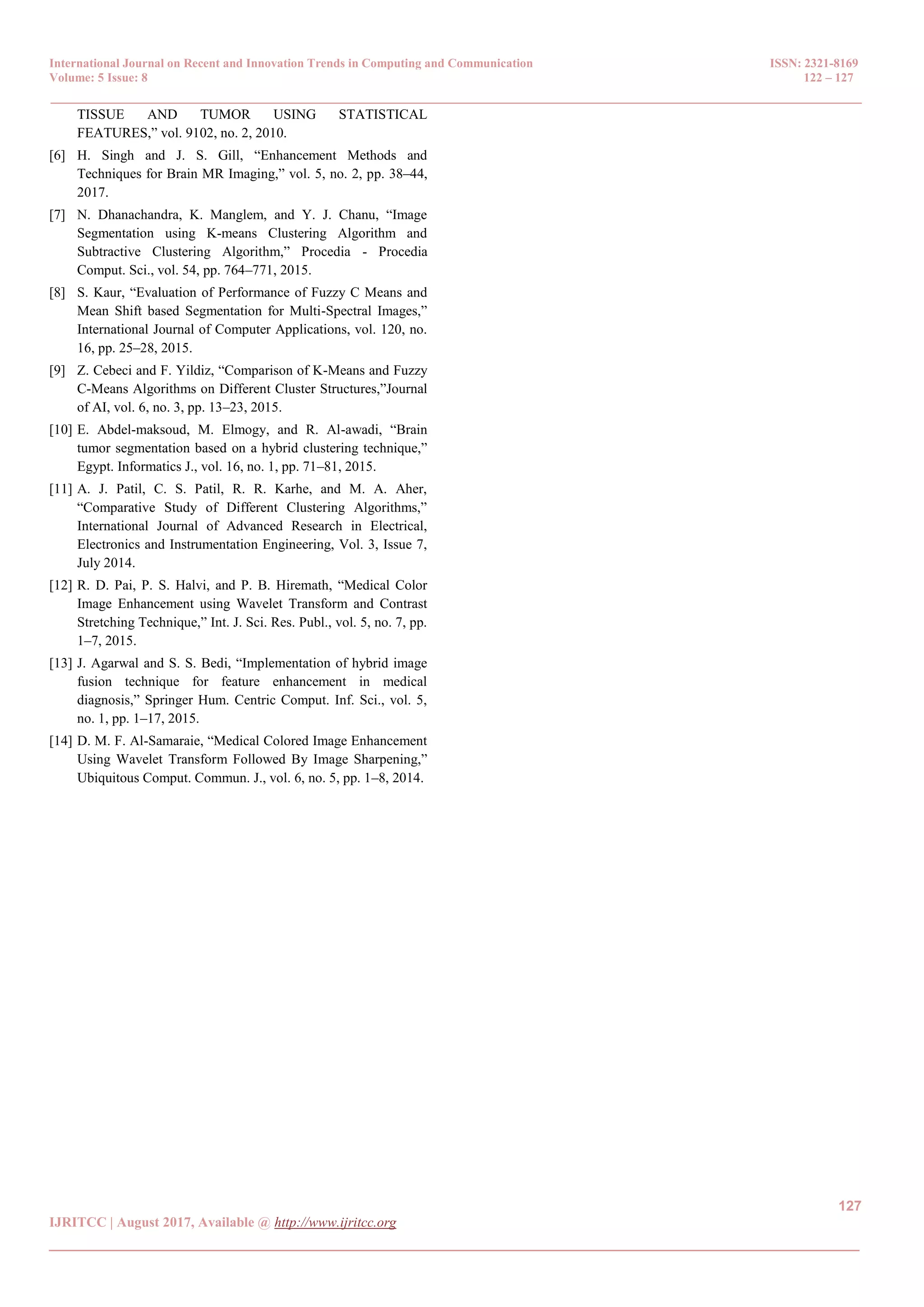 Illustration of Medical Image Segmentation based on Clustering Algorithms | PDF