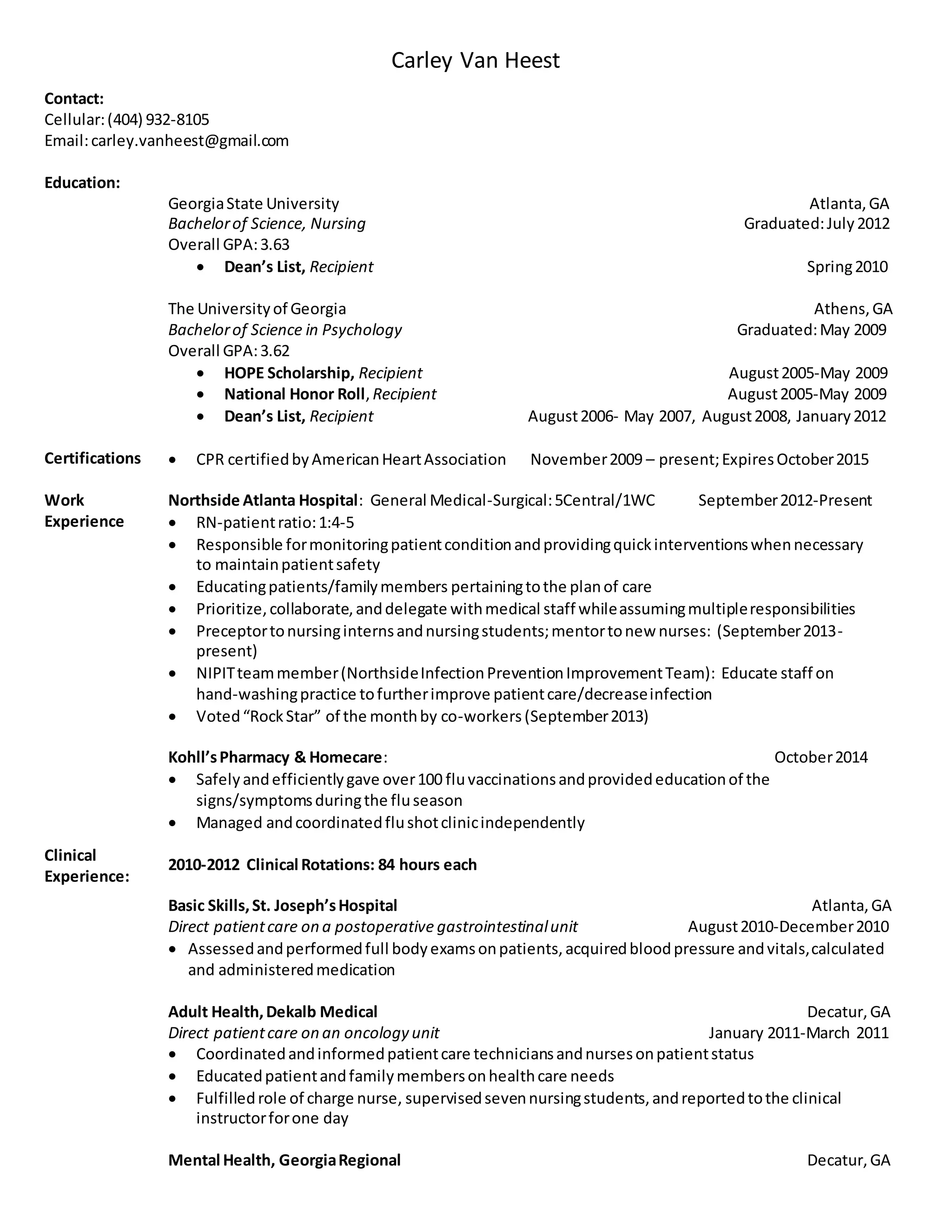 Carley Van Heest Resume | PDF