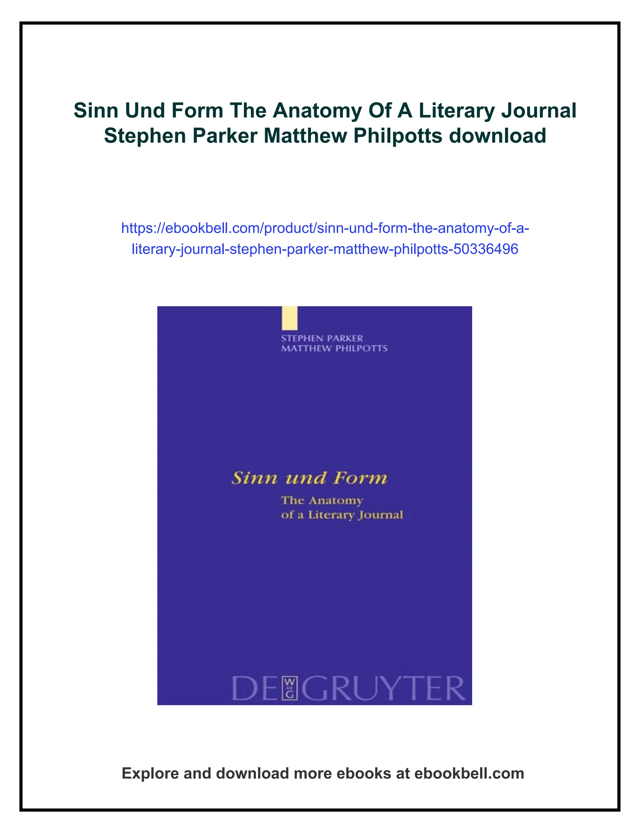Sinn Und Form The Anatomy Of A Literary Journal Stephen Parker Matthew ...