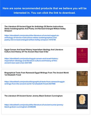 The Literature Of Ancient Egypt An Anthology Of Stories Instructions ...