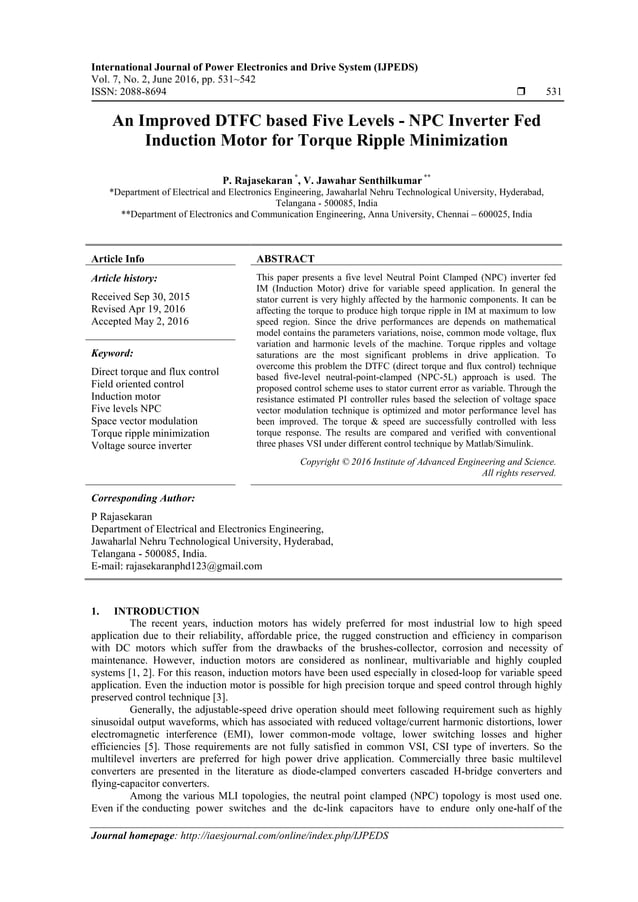 An Improved DTFC based Five Levels - NPC Inverter Fed Induction Motor ...