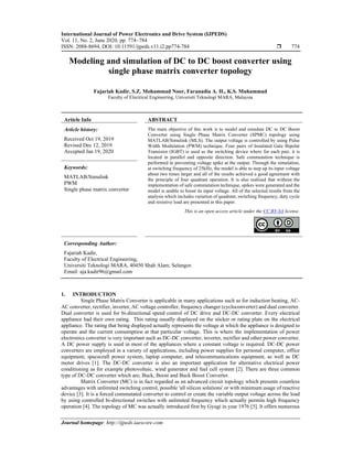 Modeling and simulation of DC to DC boost converter using single phase ...