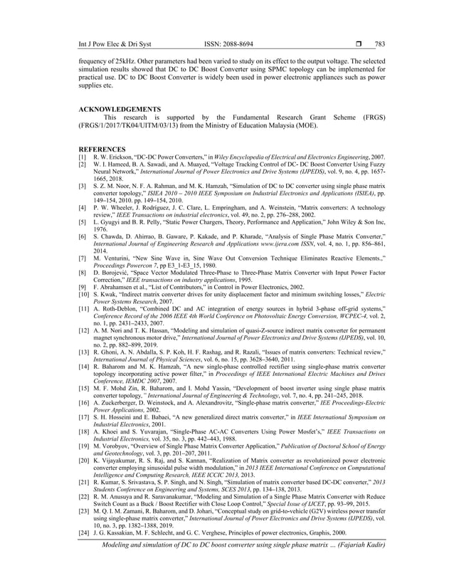 Modeling and simulation of DC to DC boost converter using single phase matrix converter topology ...