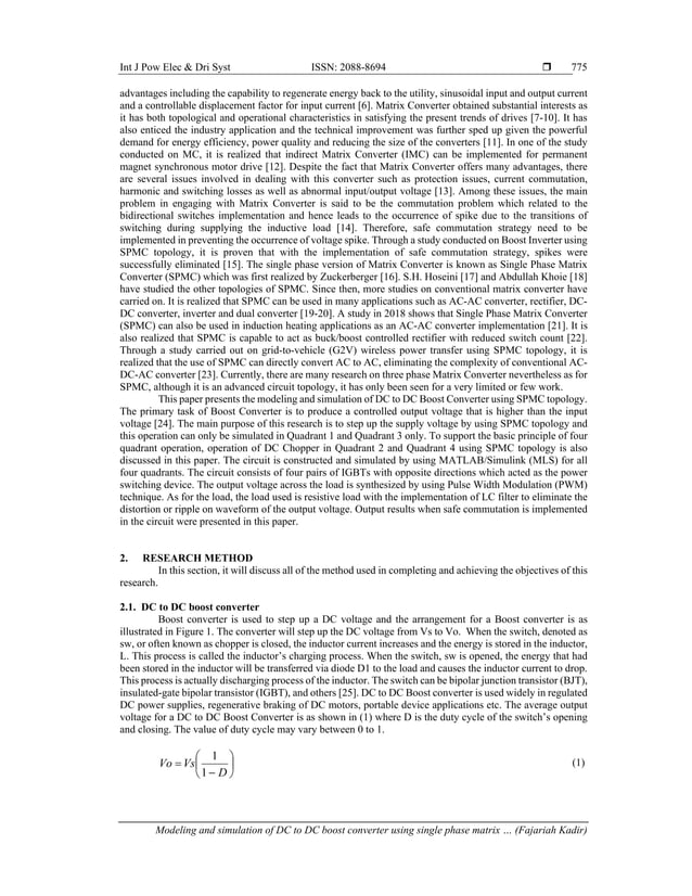 Modeling and simulation of DC to DC boost converter using single phase matrix converter topology ...