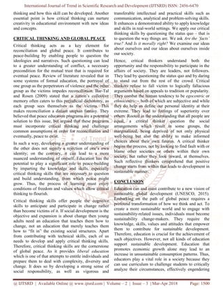 Critical Thinking for Global Peace: A key for Sustainable Development | PDF