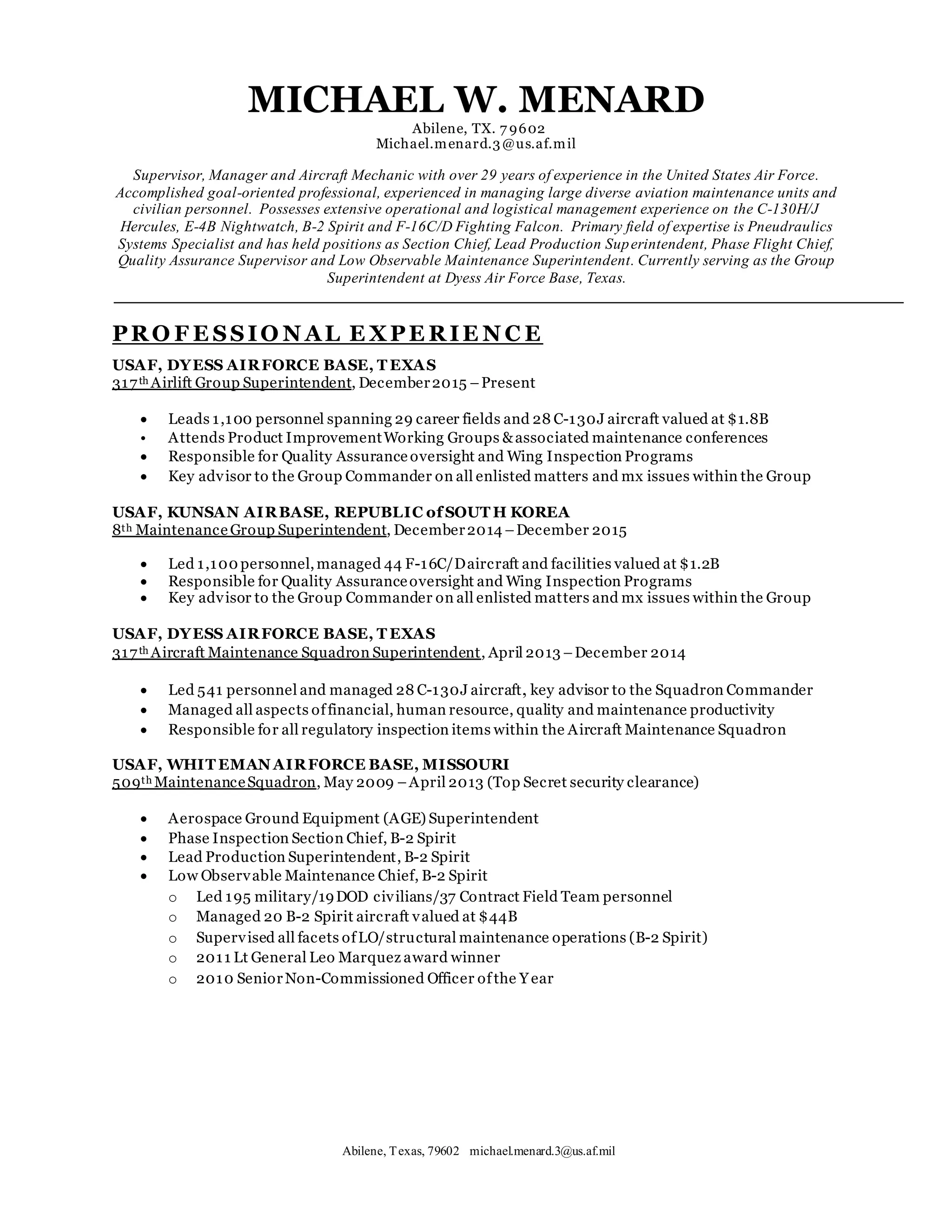 Menard Resume LinkedIn | DOCX