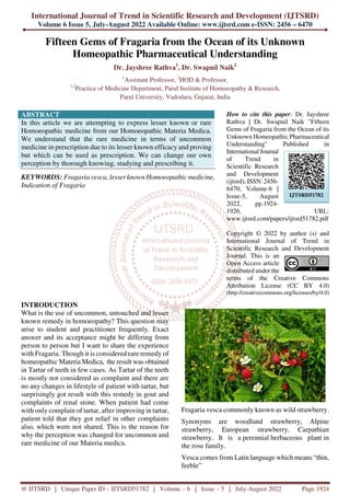 Fifteen Gems of Fragaria from the Ocean of its Unknown Homeopathic ...