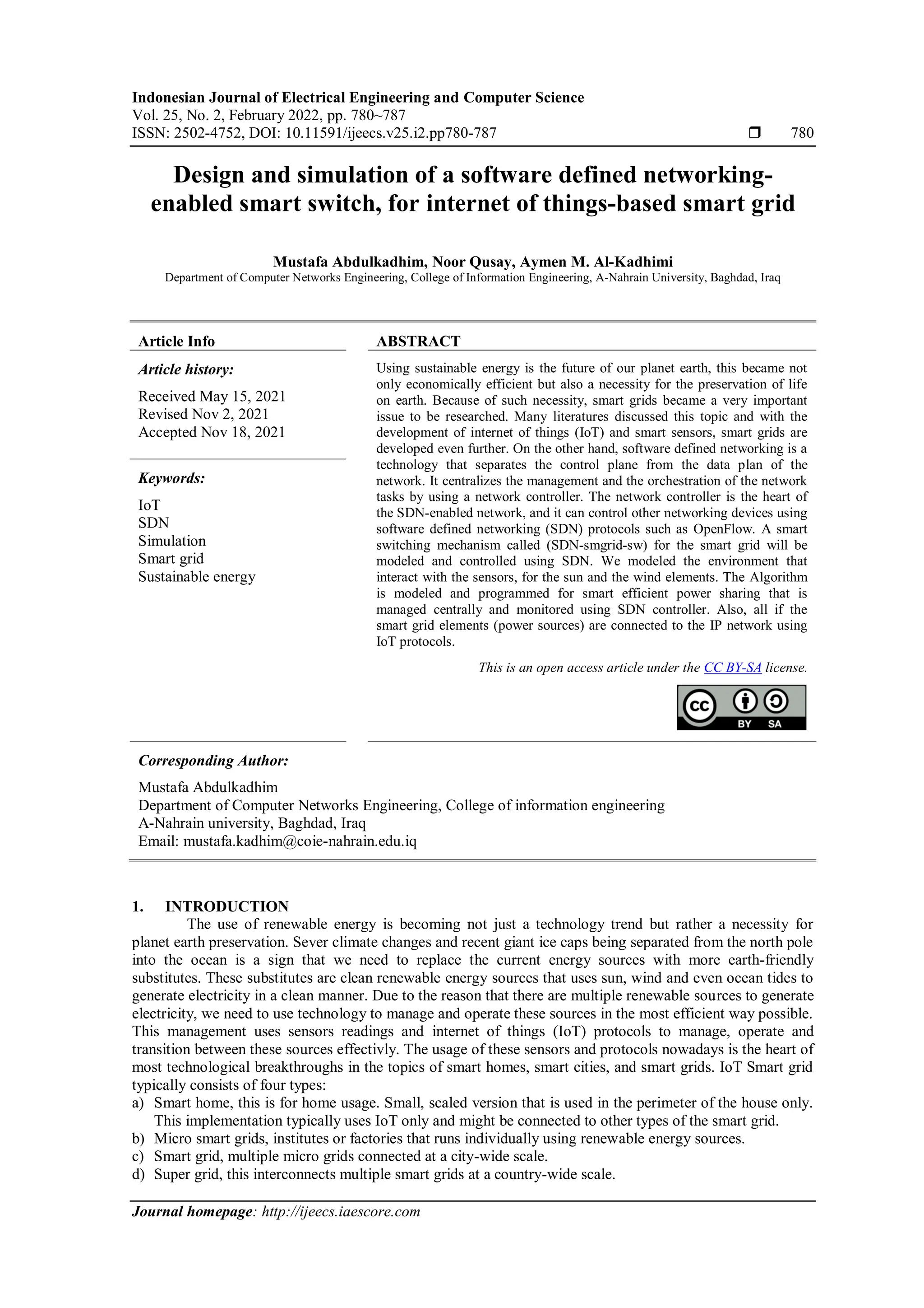 Design And Simulation Of A Software Defined Networkingenabled Smart
