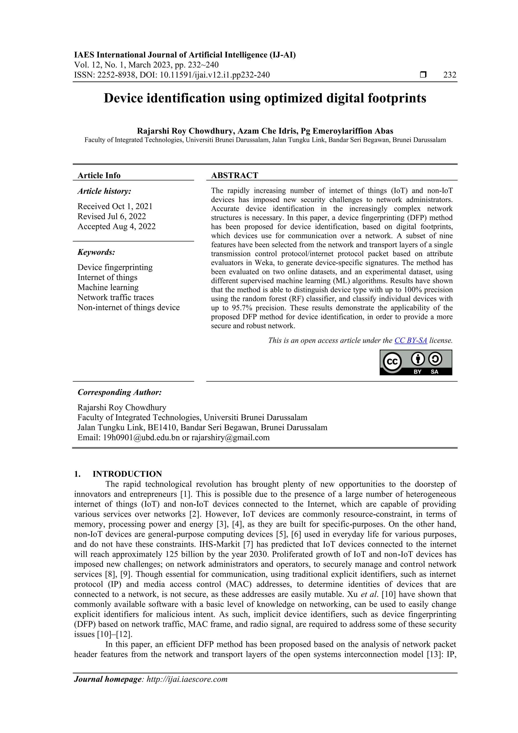 Device identification using optimized digital footprints | PDF